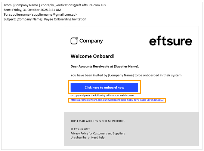 International Onboarding Invite Process – Eftsure Knowledge Base